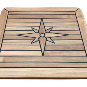 Teak Table, Folding, Square w Compass Rose Inlay