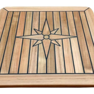 Teak Table, Folding, Square w Compass Rose Inlay